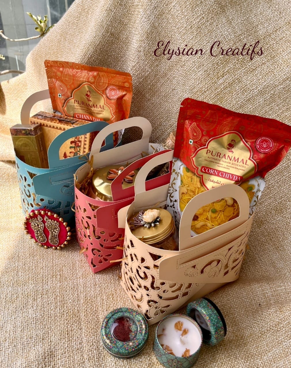 Foldable Paper Baskets Set Of 3 Colors For Diwali Gifting — ItsHerWay.com